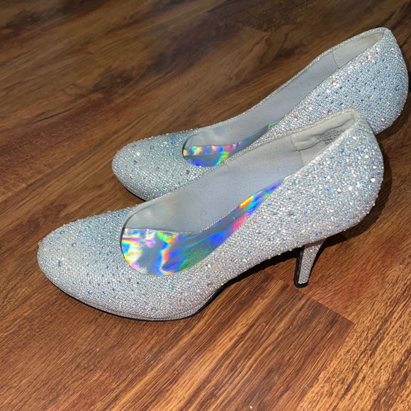 Silver Slipper | Shoes | Silver Rhinestone Heels | Poshmark